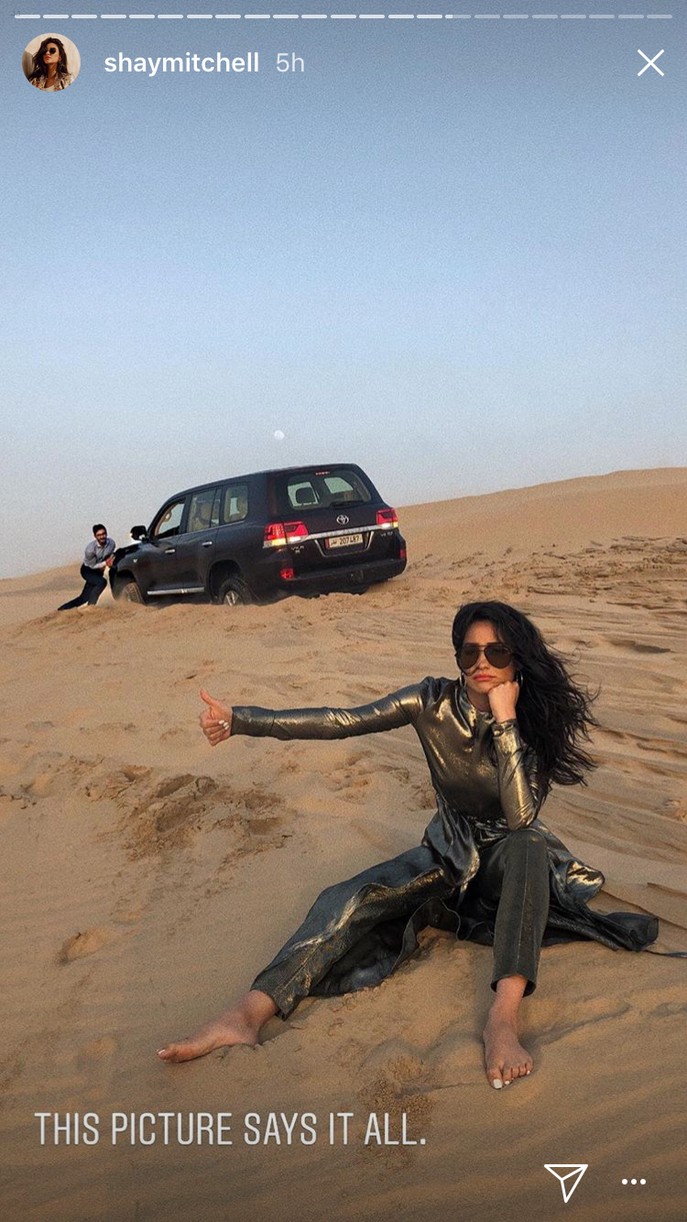 Shay Mitchell Gets Stuck In The Desert During Qatar Trip! | Photo ...