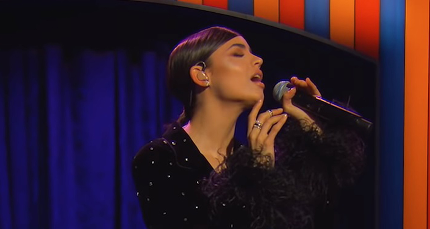 Sofia Carson Sings ‘Hush Little Baby’ On ‘The Not-Too-Late Show With ...